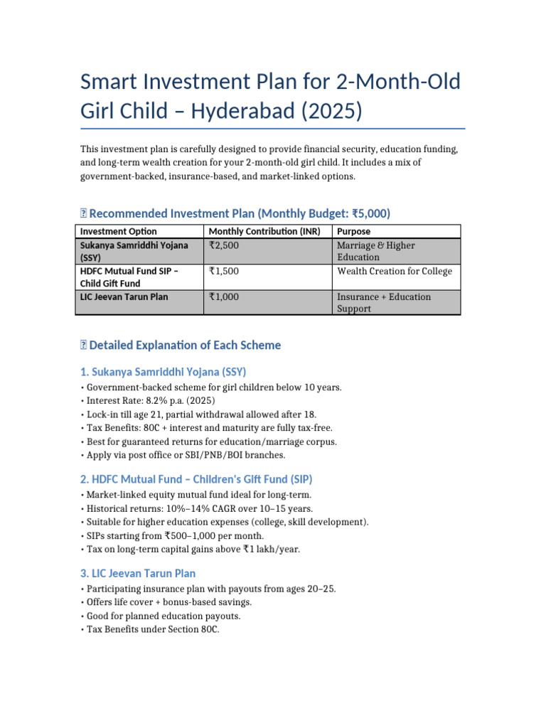 Girl Child Investment Plan Hyderabad 2025 | PDF