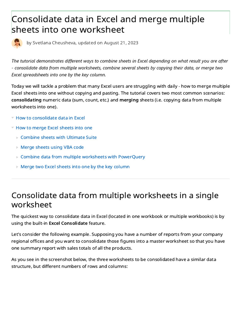 Consolidate in Excel - Merge Multiple Sheets Into One | PDF | Microsoft Excel | Spreadsheet