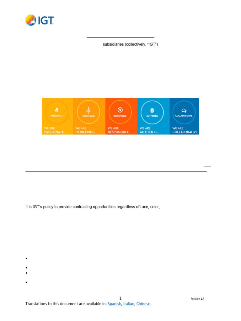 IGT Supplier Code of Conduct | PDF | Supply Chain | Regulatory Compliance