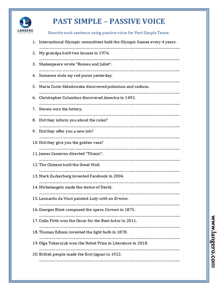 Past Simple Passive Voice Exercises | PDF