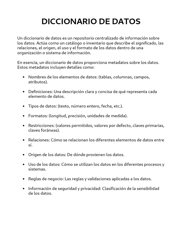 Diccionario de Datos | PDF | Datos | Bases de datos