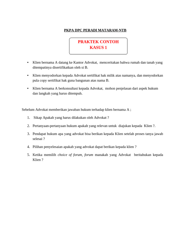 Contoh Kasus Teknik Dan Wawancara Klien 2024 | PDF