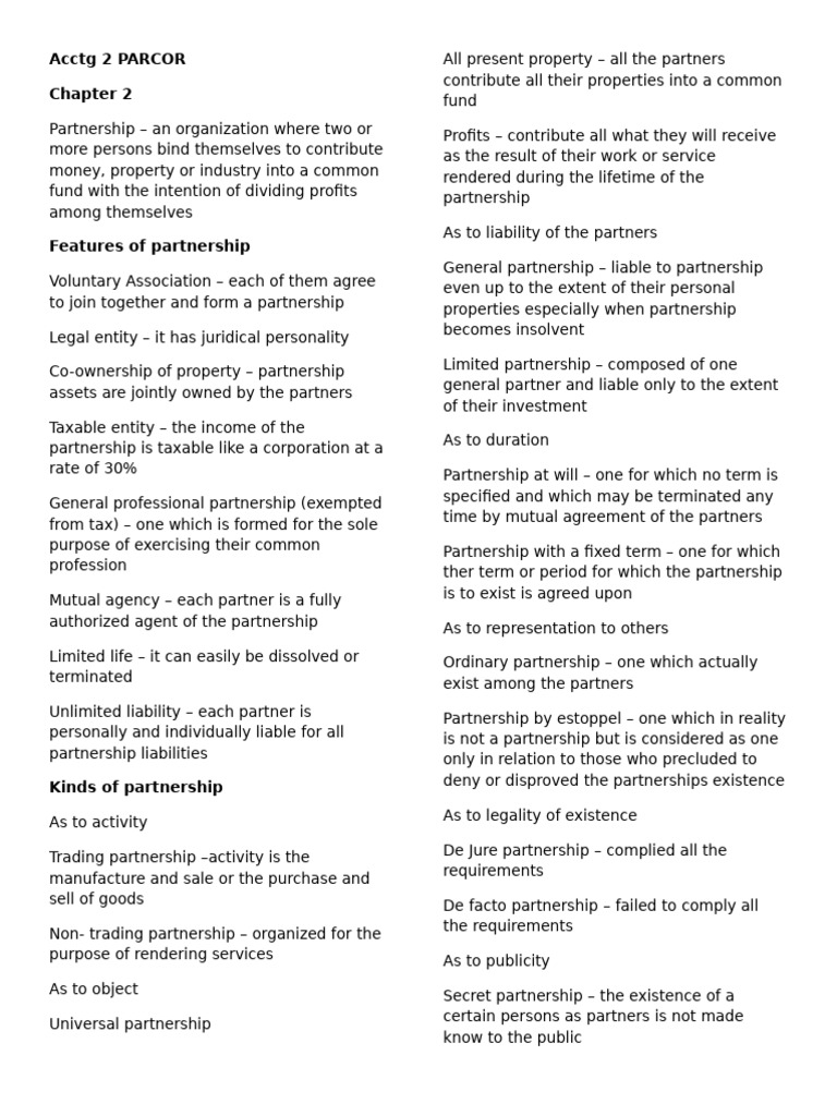 Acctg 2 PARCOR Reviewer | PDF | Stocks | Partnership