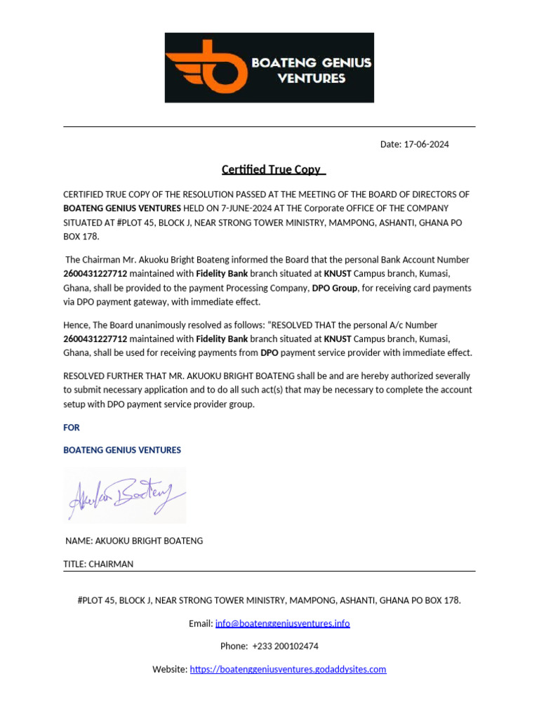 Bgv Dpo Board Resolution (1) | PDF