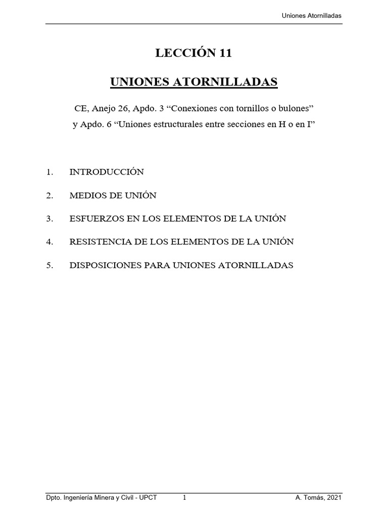Uniones Atornilladas en Estructuras | PDF | Tornillo | Ingeniería mecánica