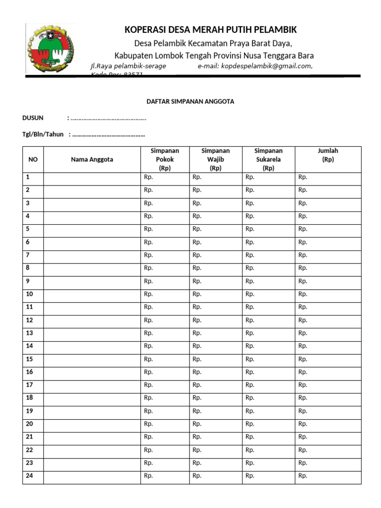 Daftar Simpanan Anggota | PDF