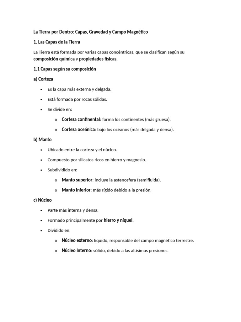 La Tierra Por Dentro 1° | PDF | Tierra | Corteza (Geología)