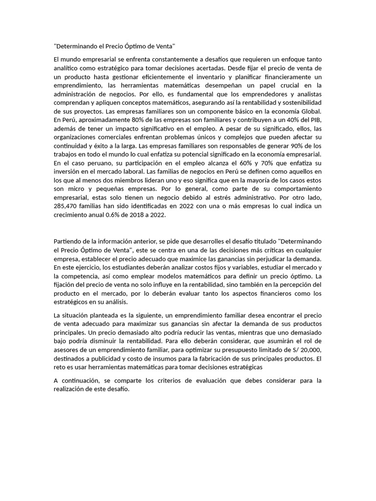 Determinando El Precio Óptimo de Venta | PDF | Iniciativa empresarial ...
