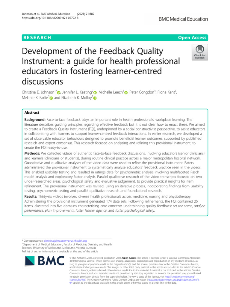 Feedback Quality Instrument for Educators | PDF | Constructivism ...