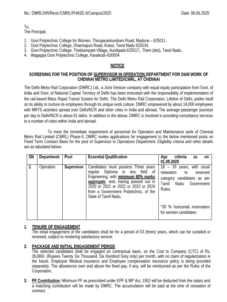 Supervisor Recruitment for CMRL 2025 | PDF