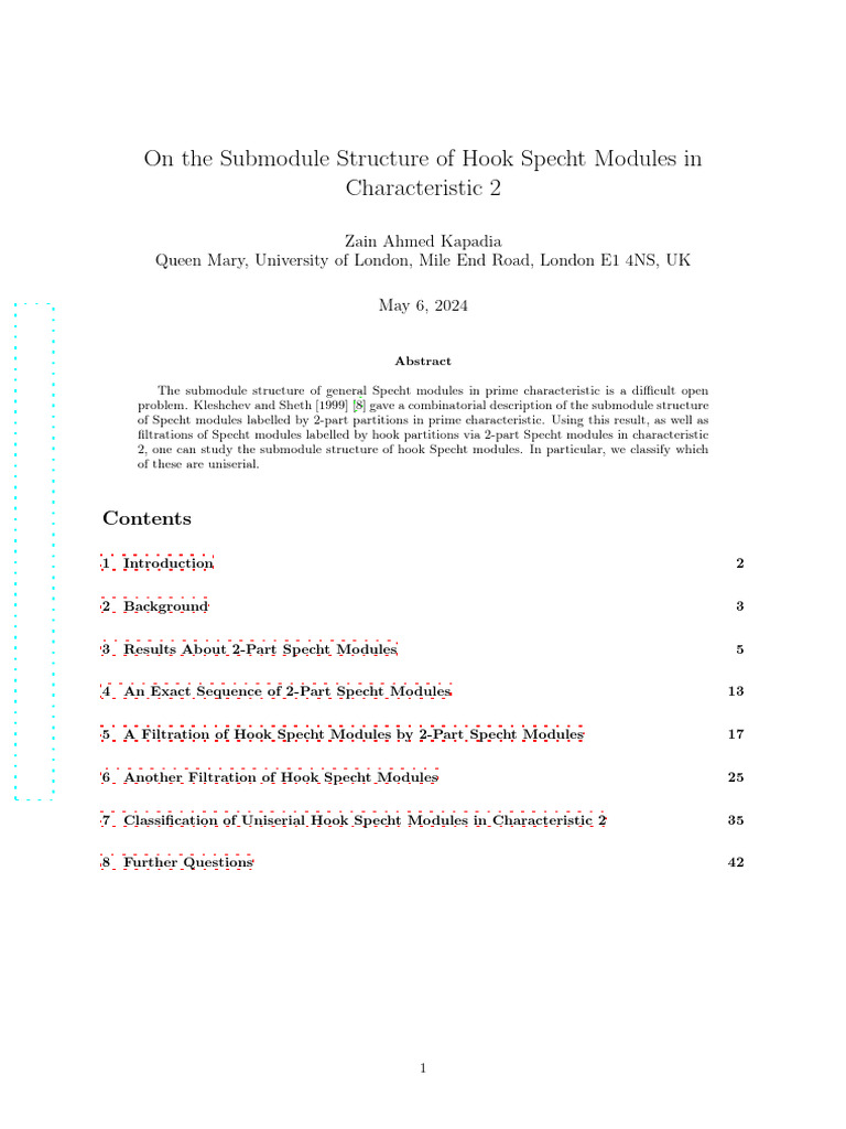 On The Submodule Structure of Hook Specht Modules in Characteristic 2 ...