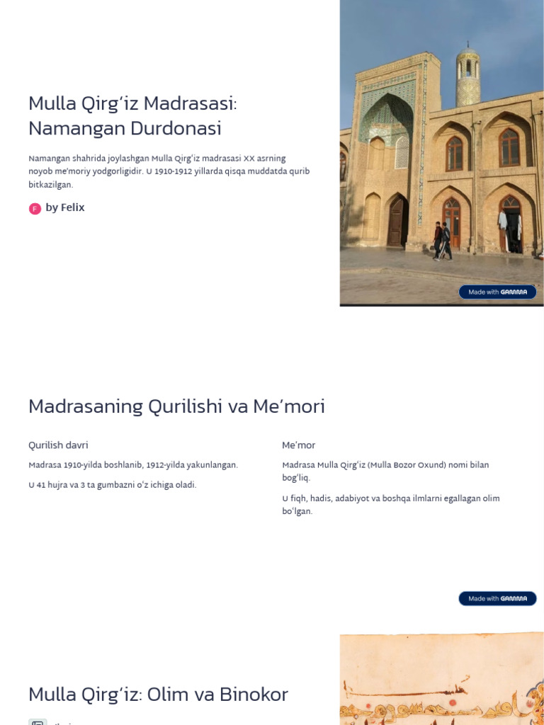 Mulla Qirg Iz Madrasasi, Namangan | PDF