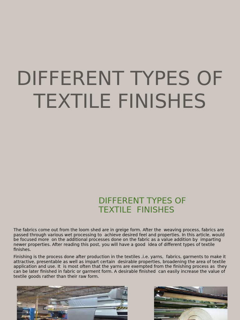 Types of Textile Finishes Explained | PDF | Textiles | Chemical Substances