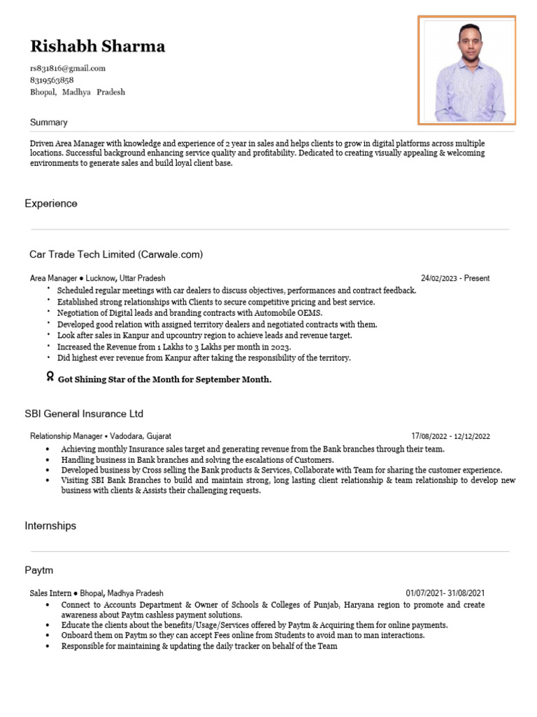 Rishabh Sharma CV (2024) | PDF | Business | Business Economics