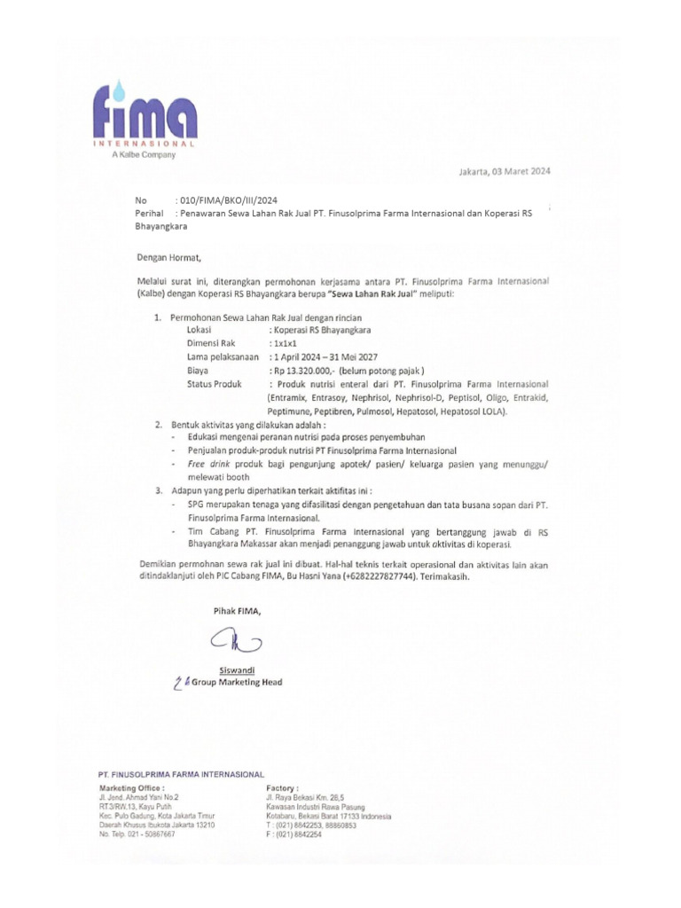 Penawaran Sewa Lahan Rak Jual RS Bhayangkara | PDF