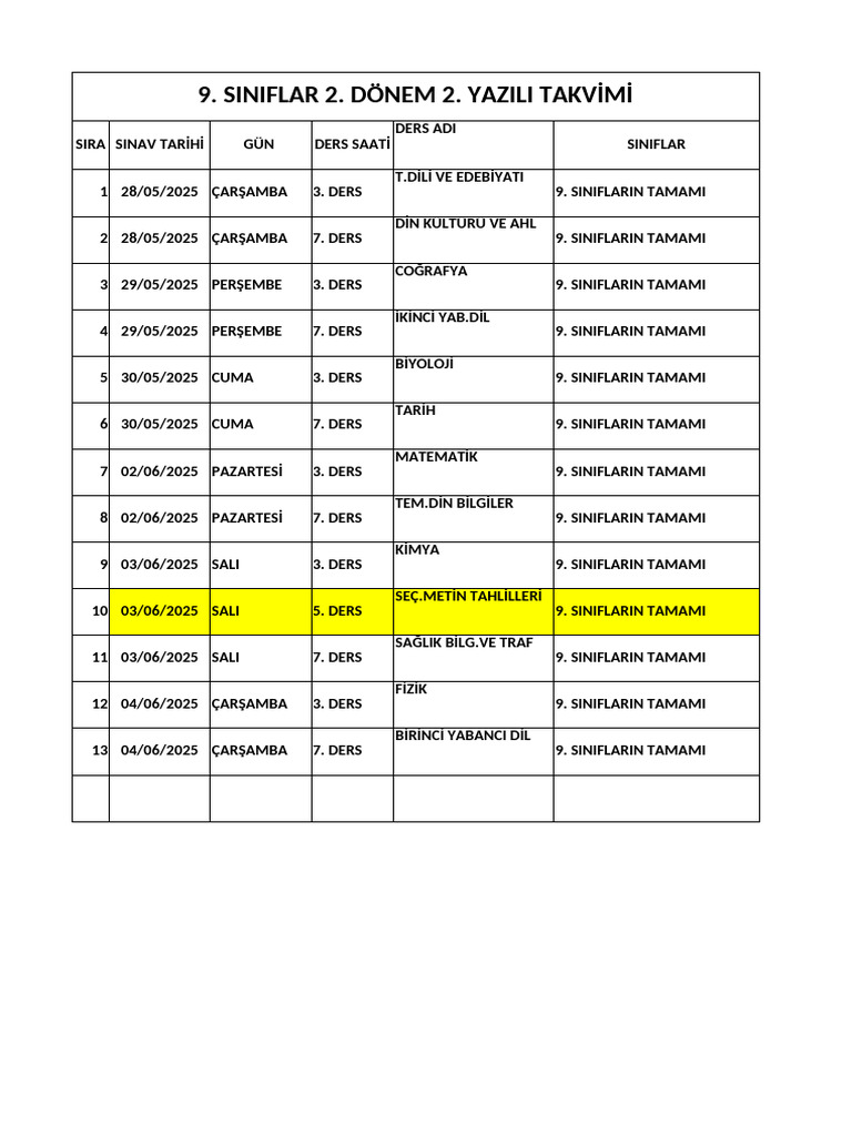 Dönem Sinav Takvi̇mi̇ | PDF