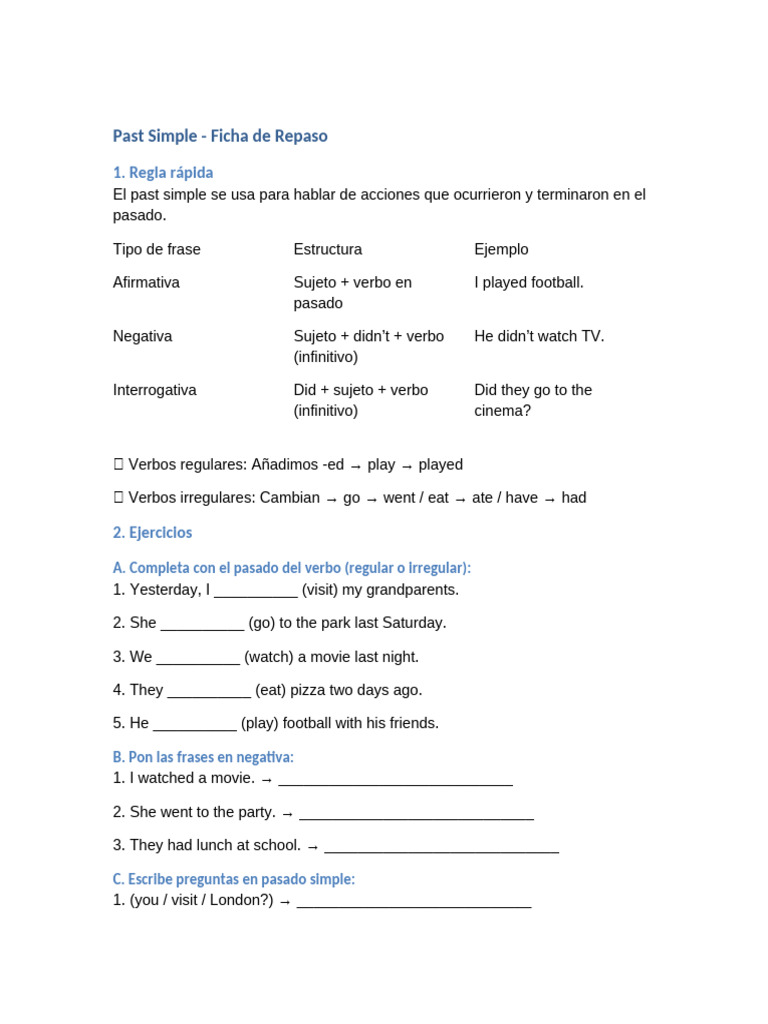Past Simple Ficha Repaso | PDF