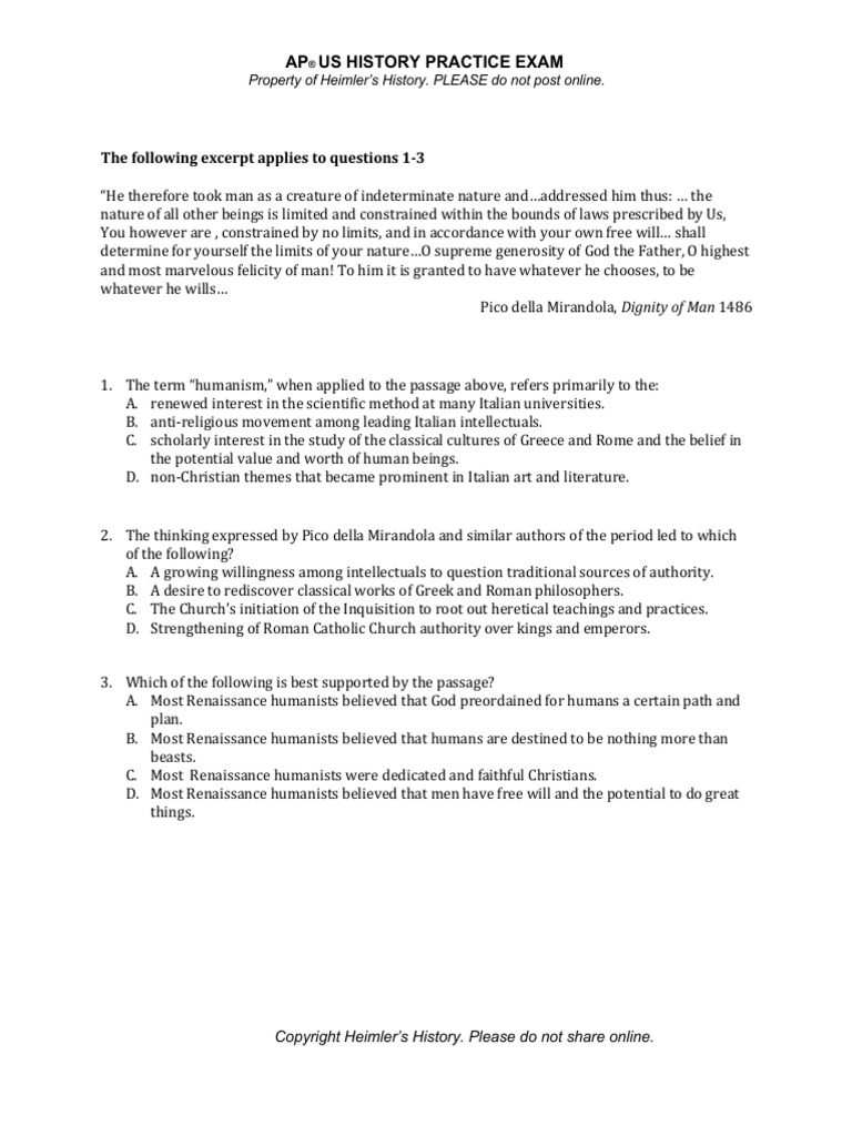 AP European History Practice Exam | PDF | Catholic Church | Age Of ...