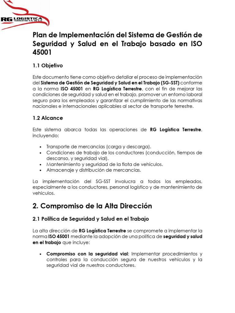 Plan de Implementación Del Sistema de Gestión de Seguridad y Salud en El Trabajo Basado en ISO ...