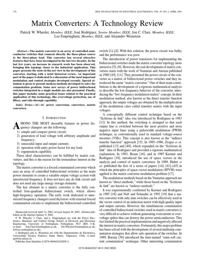 Matrix Converters A Technology Review | PDF | Power Electronics | Power ...
