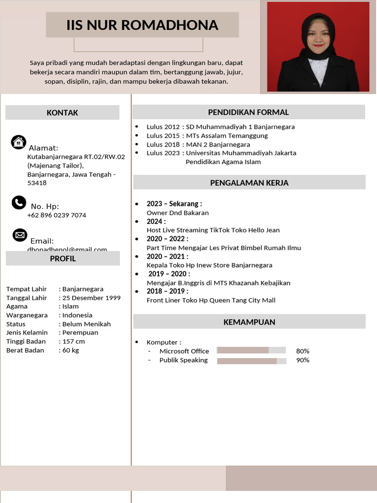 CV2 Iis Nur Romadhona | PDF