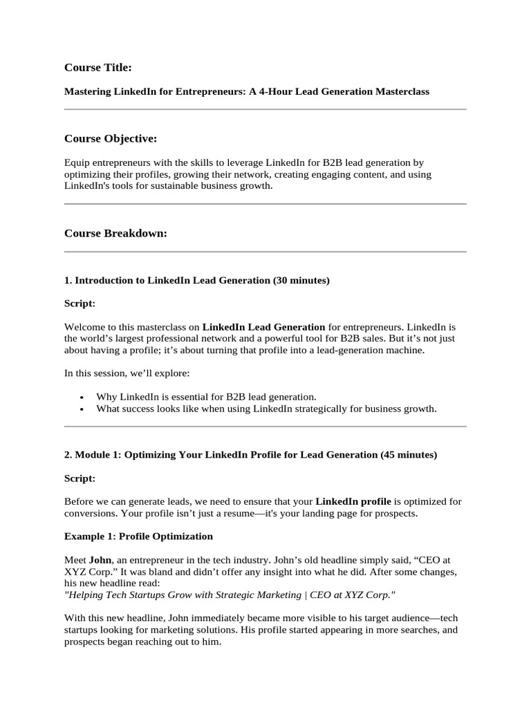 Lead Generation Course For Entrepreneurs in Linkedin | PDF | Linked In ...