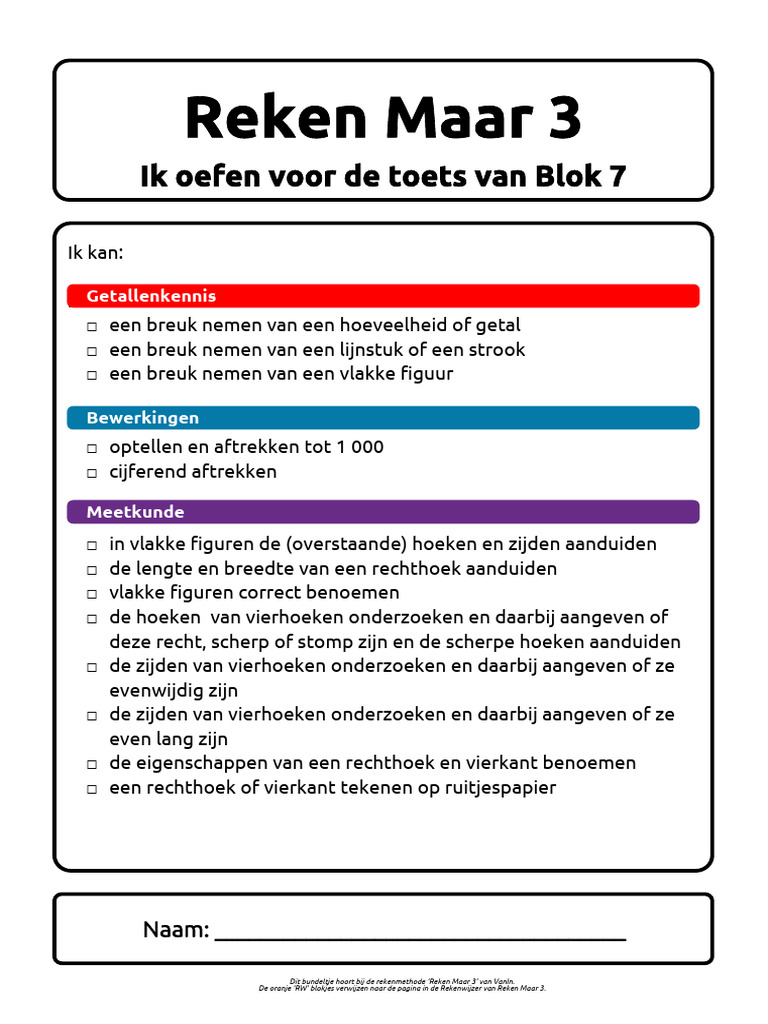 Reken Maar 3 - Blok 7 - Oefenbundel | PDF