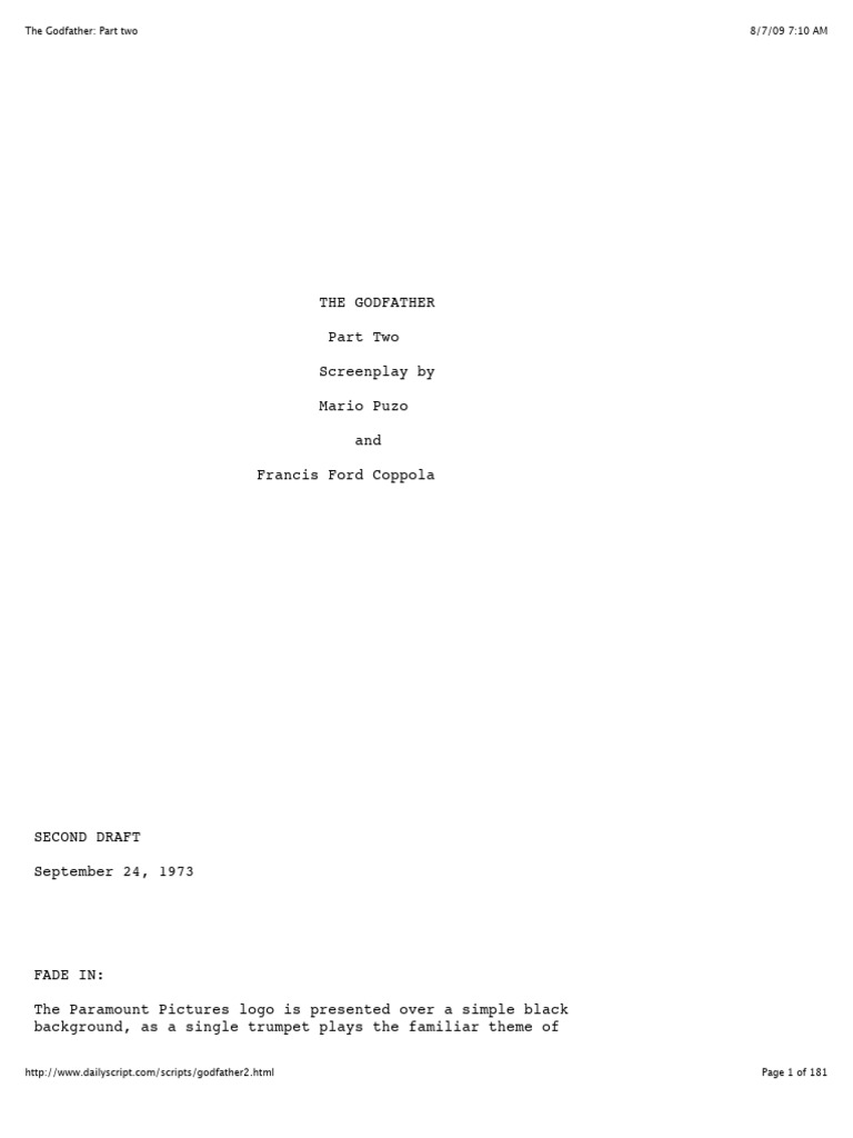 The Godfather Part II Screenplay | PDF