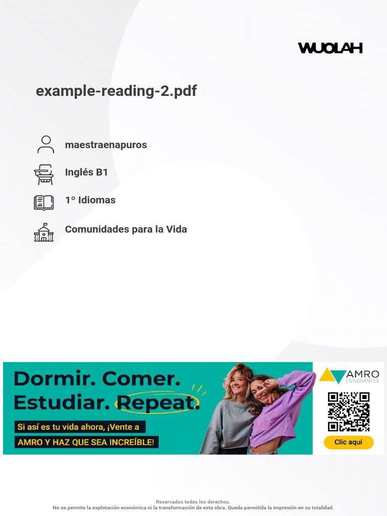 Wuolah Free Example Reading 2 | PDF