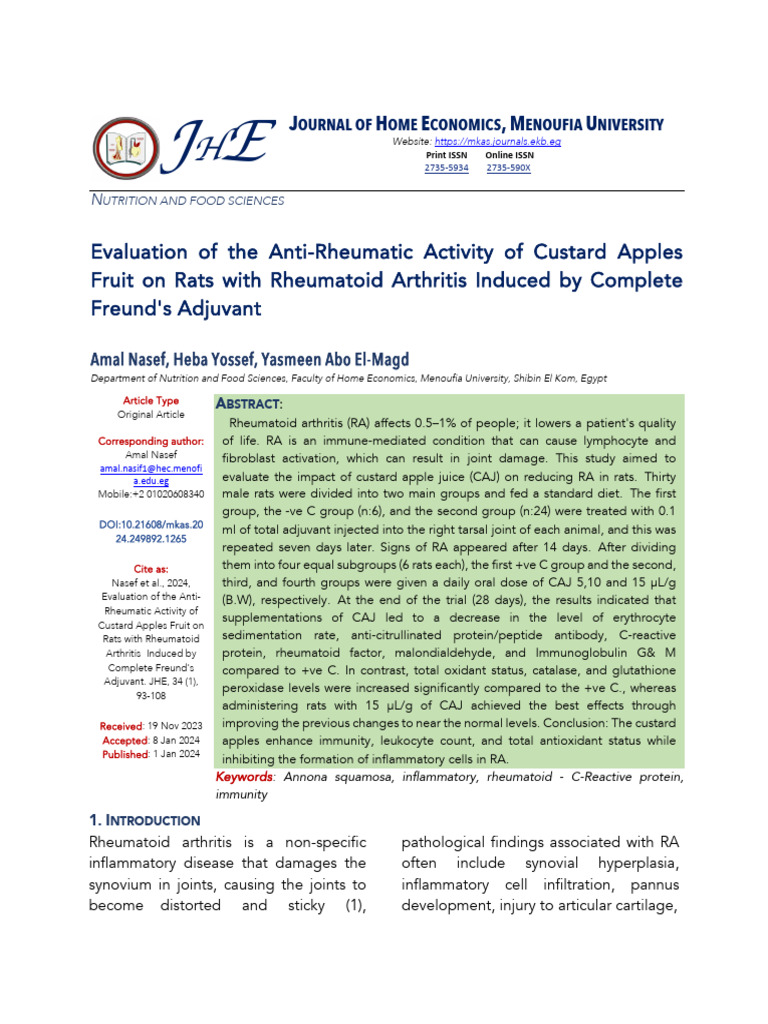 MKAS Volume 34 Issue 1 Pages 93-108 | PDF | Rheumatoid Arthritis | Arthritis