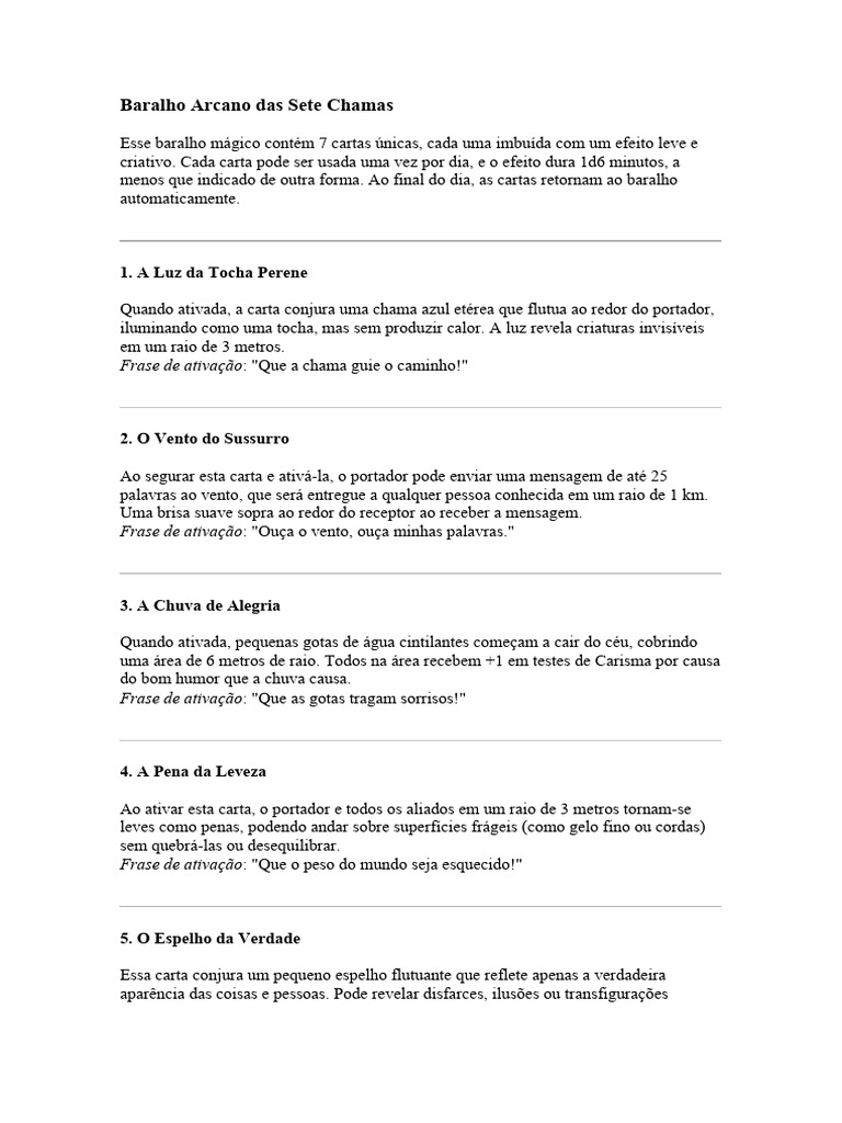Baralho Arcano Das Sete Chamas | PDF