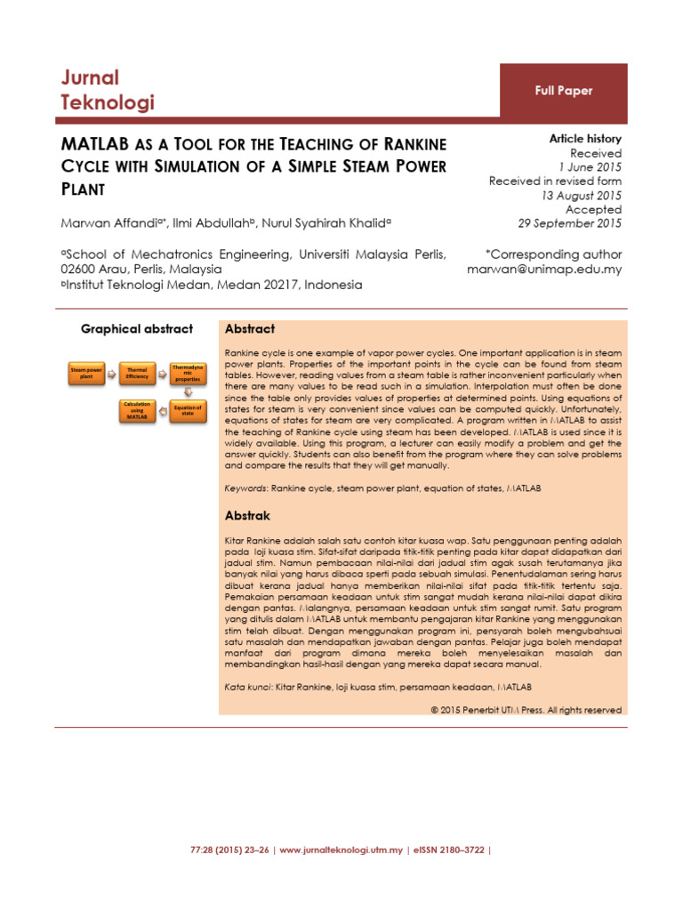 MATLAB for Teaching Rankine Cycle | PDF | Steam | Thermodynamics
