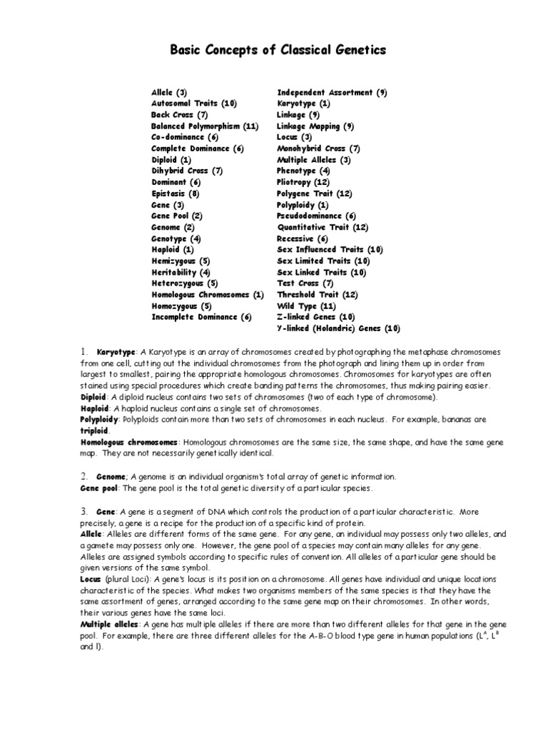 Basic Concepts of Classical Genetics | PDF | Dominance (Genetics ...