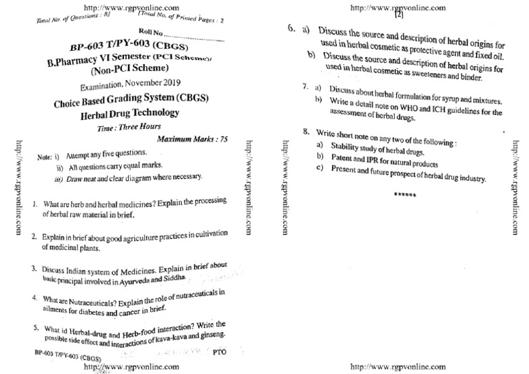 BP 603t Herbal Drug Technology Nov 2019 | PDF