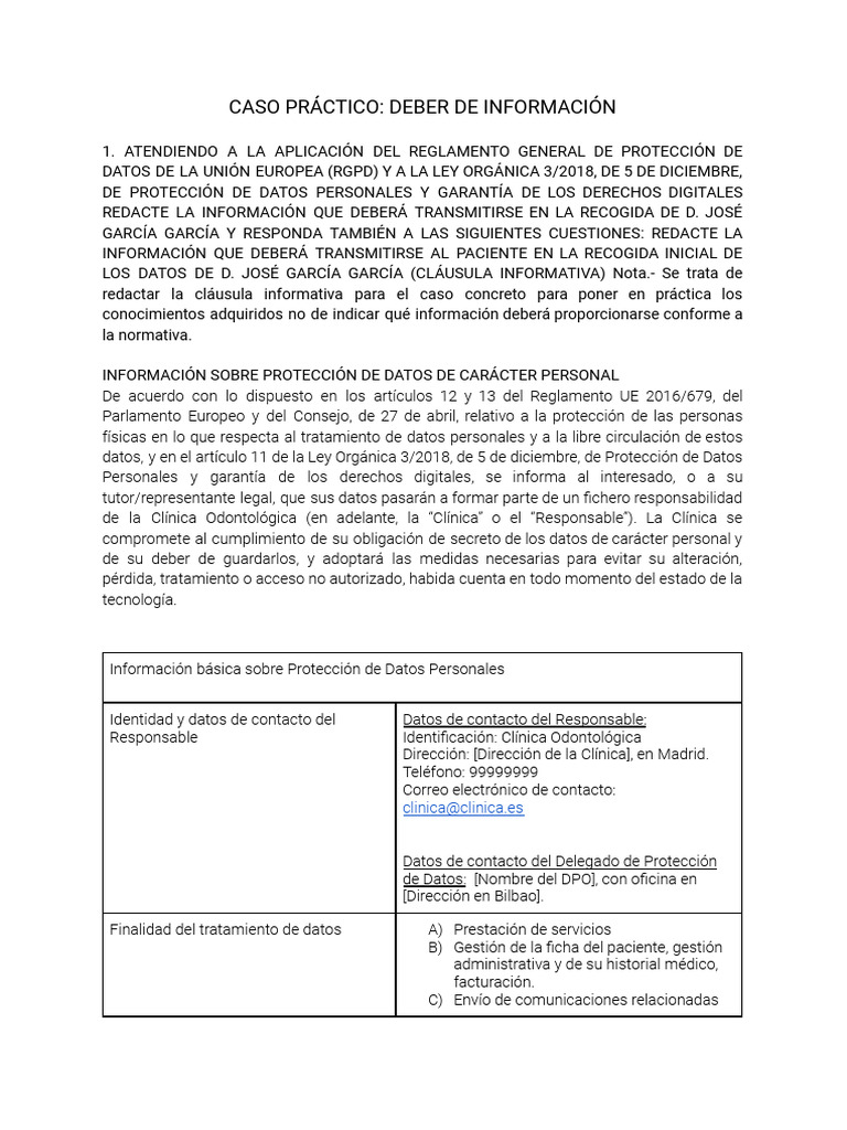 Caso Práctico Deber de Información | PDF
