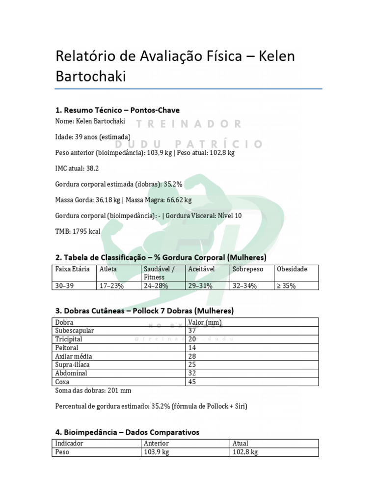 Avaliação Física de Kelen Bartochaki | PDF | Índice de massa corporal ...