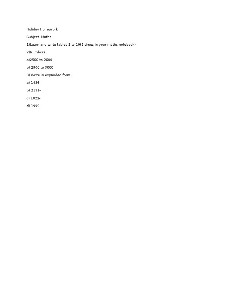 Maths Holiday Homework 3 | PDF