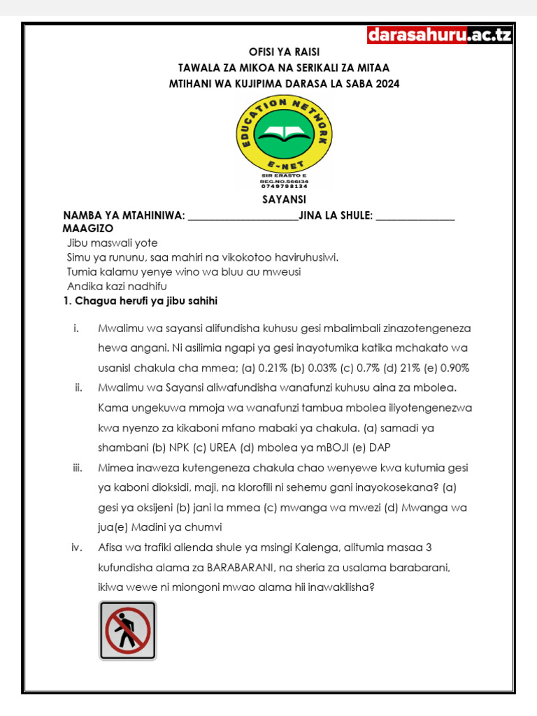 E-Net STD Vii - Sayansi Vii Enet | PDF
