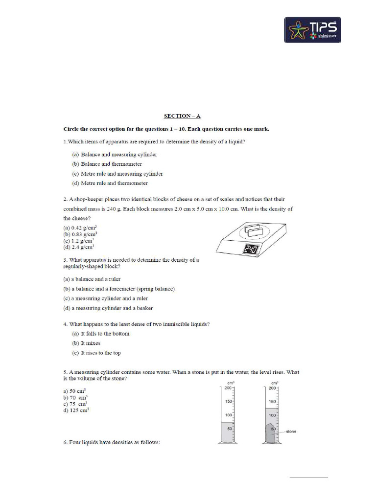 Grdae 7 UNIT 1 Density WS | PDF | Density | Volume
