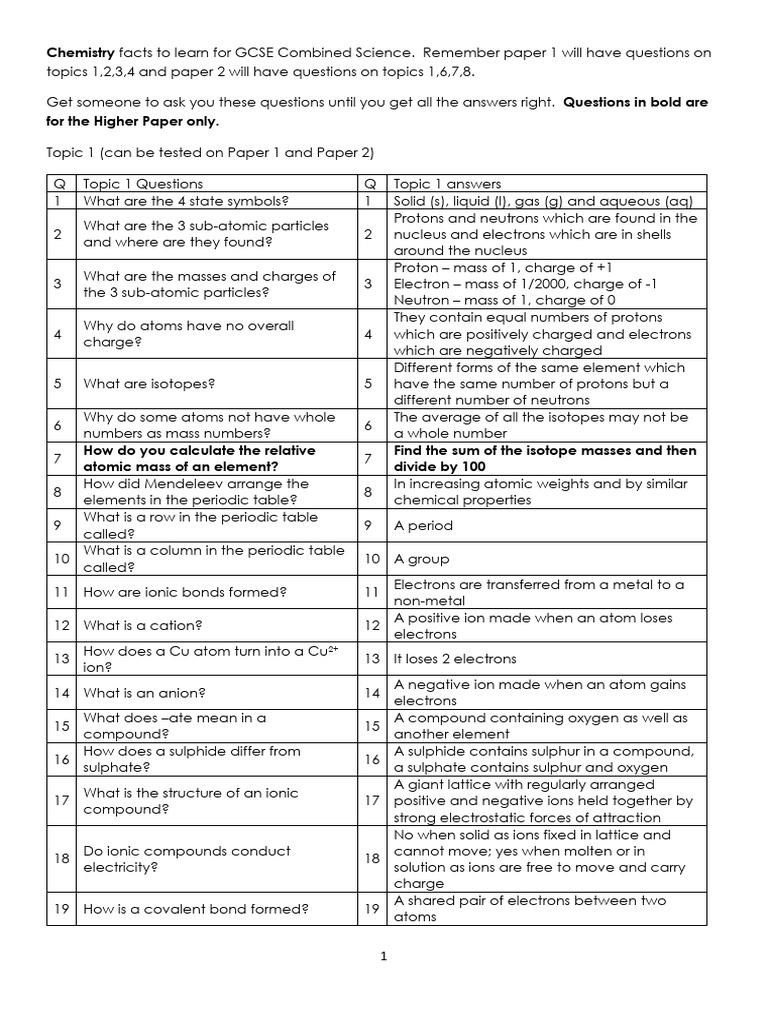 GCSE Chemistry Revision Questions Guide | PDF | Redox | Salt (Chemistry)