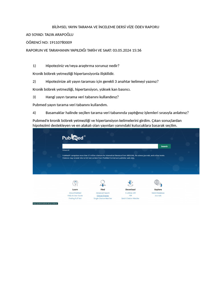 Bi̇li̇msel Yayin Tarama Ve İnceleme Dersi̇ Vi̇ze Ödev Raporu Talya | PDF