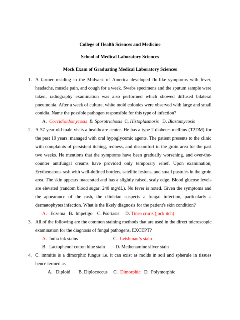 Medical Lab Mock Exam, 2016 | PDF | Hepatitis B | Histopathology
