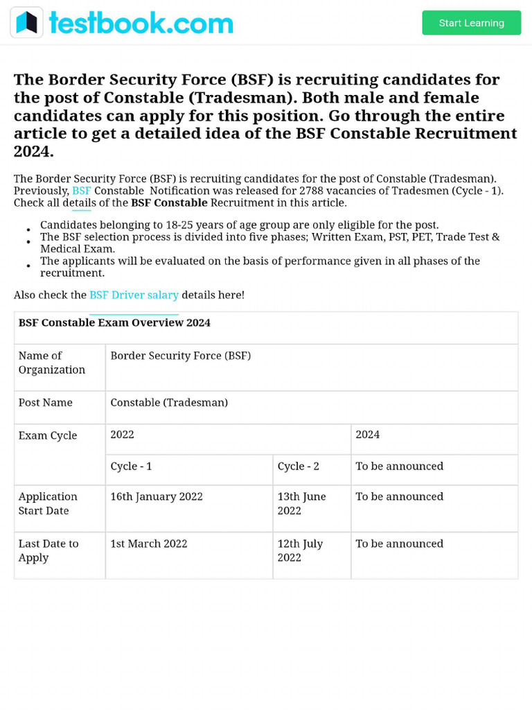 BSF Constable RecruitmentExam Info | PDF