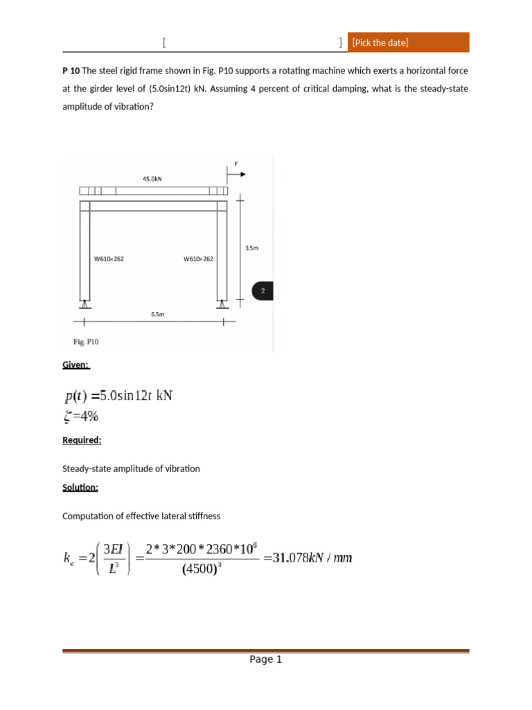 Structural Dynamics Assignment I: (Pick The Date) | PDF