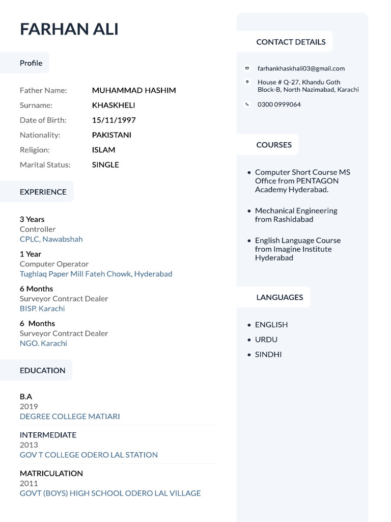 Farhan Ali - CV | PDF