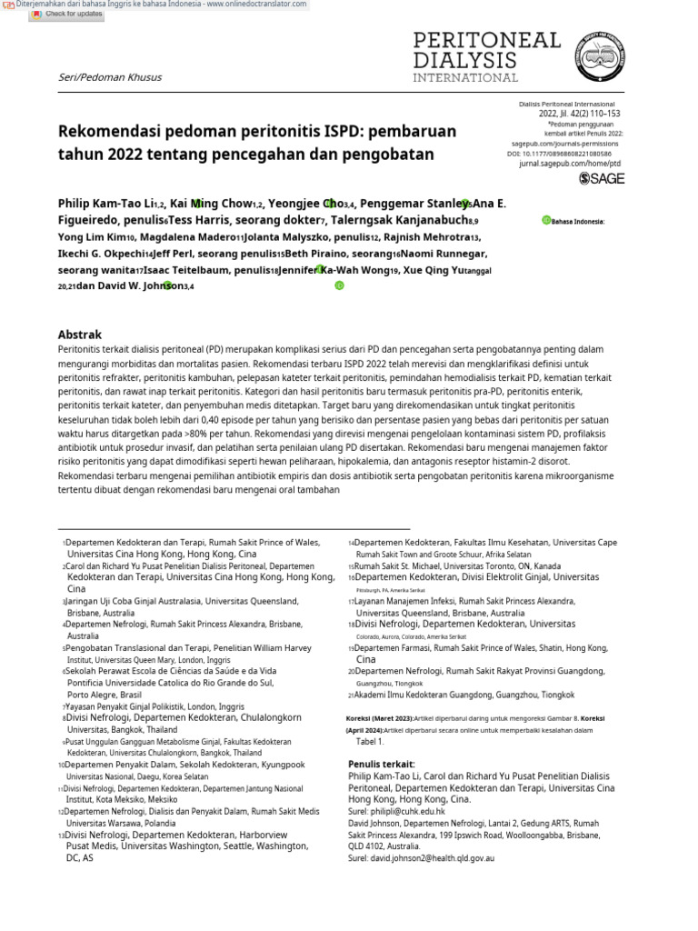 Pembaruan Pedoman Peritonitis ISPD 2022 | PDF