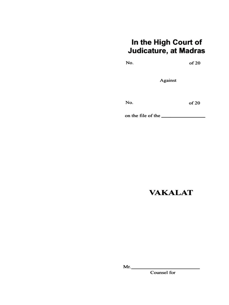 Madras High Court Vakalat Form | PDF