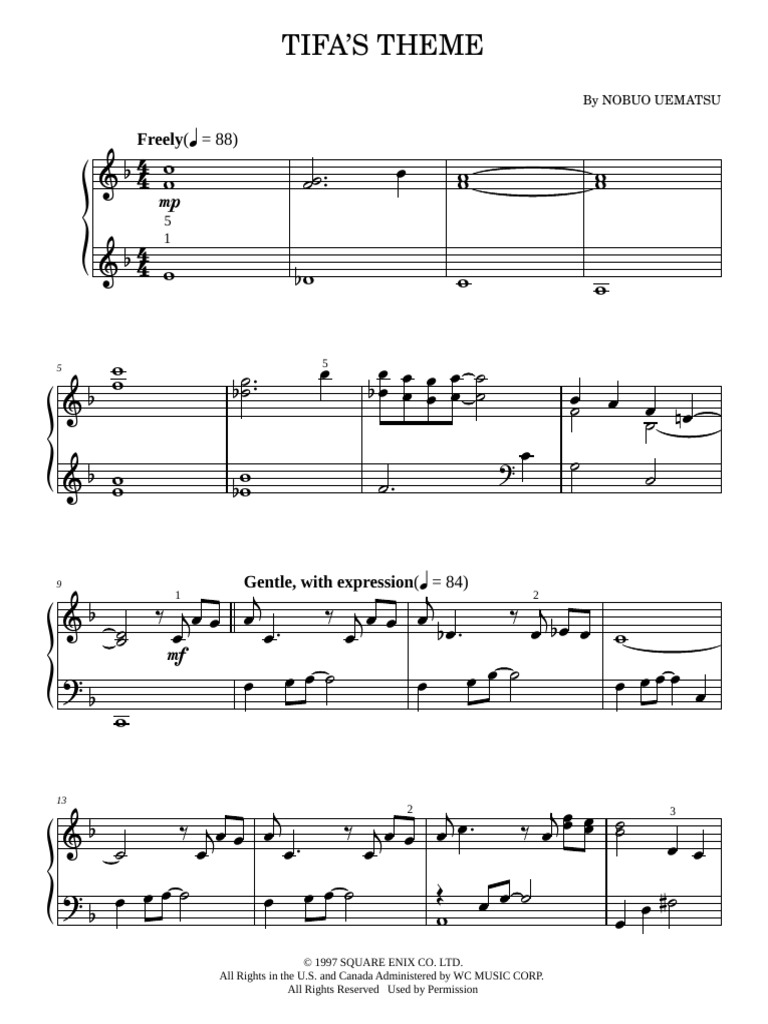 Tifa's Theme Piano Sheet Music | PDF | Fantasy | Video Game Franchises