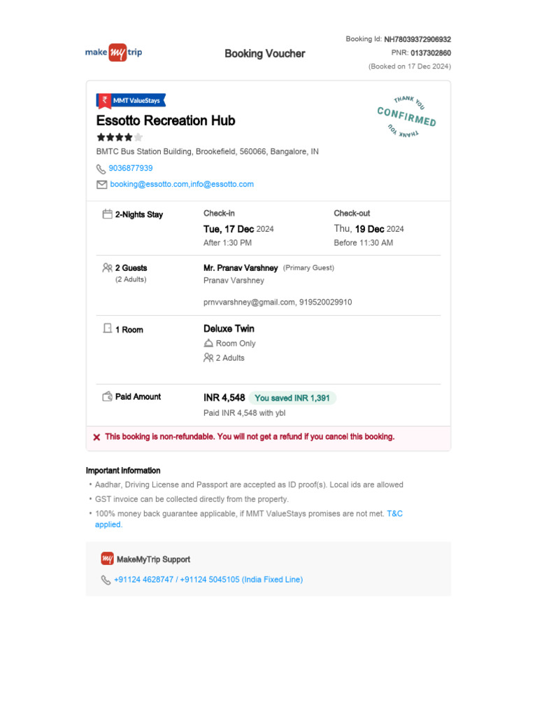 Booking Confirmation Voucher | PDF