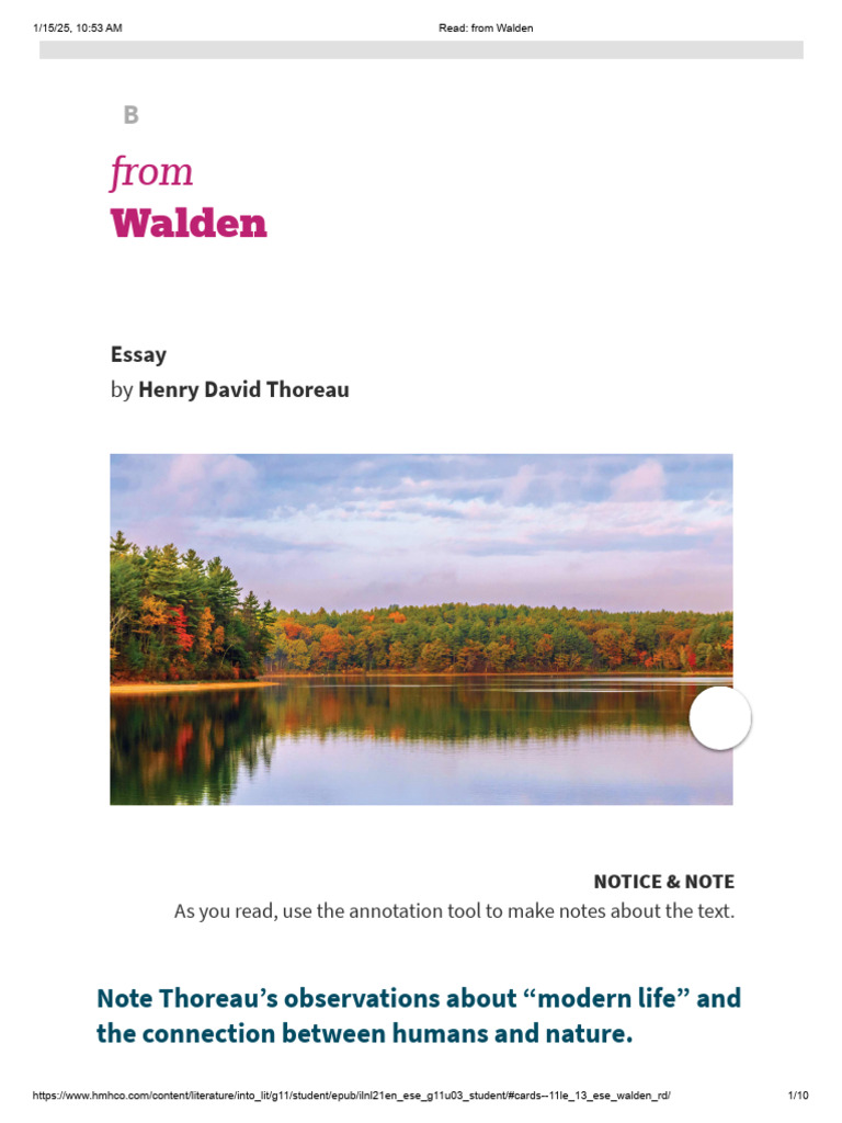Read - From Walden - Hmh-Ela Nglit 2021 Na2 11 Ese e U03 | PDF | Walden